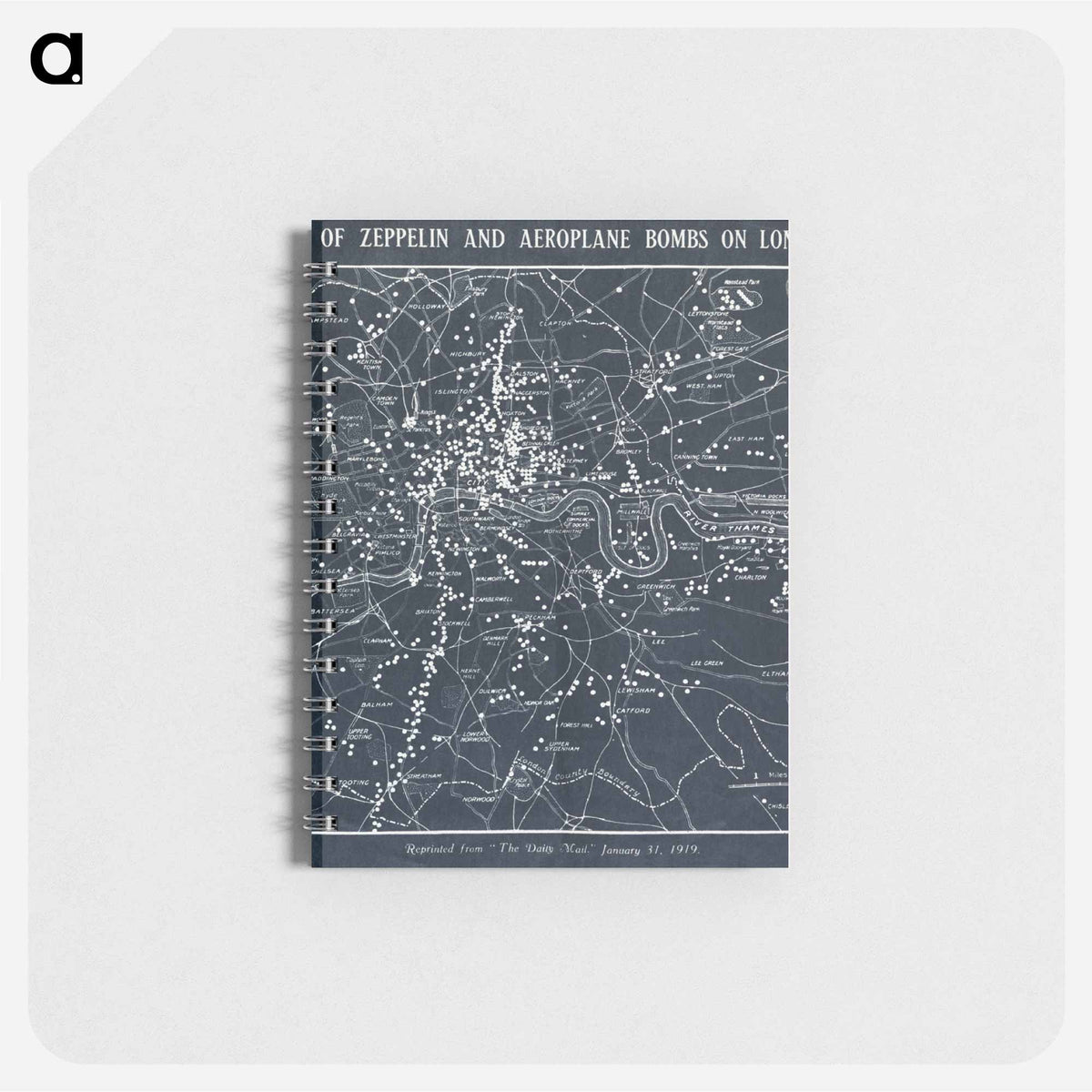 Antique Maps(アンティーク地図)のMap of Zeppelin and aeroplane bombs on London ...